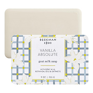 Beekman 1802 Goat Milk Body Soap Bar, Vanilla Absolute - Scented - 9 oz - Nourishes, Moisturizes & Hydrates - 100% Vegetable Soap with Lactic Acid - Good for Sensitive Skin - Cruelty Free