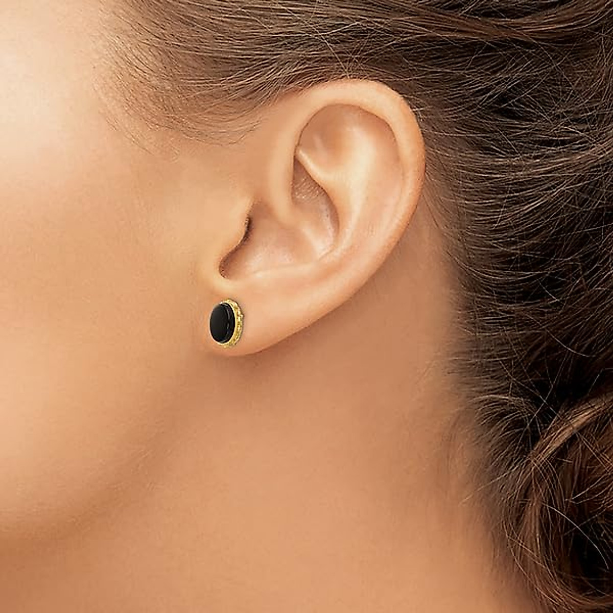 14K Yellow Gold Black Onyx Stud Earrings