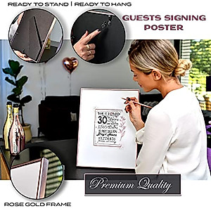 DOUBLESHOOT Framed Rose Gold 30th Birthday Decorations Sign Poster for Women - 30 Birthday Gift 12"x16" Guest Party Favors Book Alternative – with Pen & Wall Hanger – Great 30 Years Old Gifts for Her