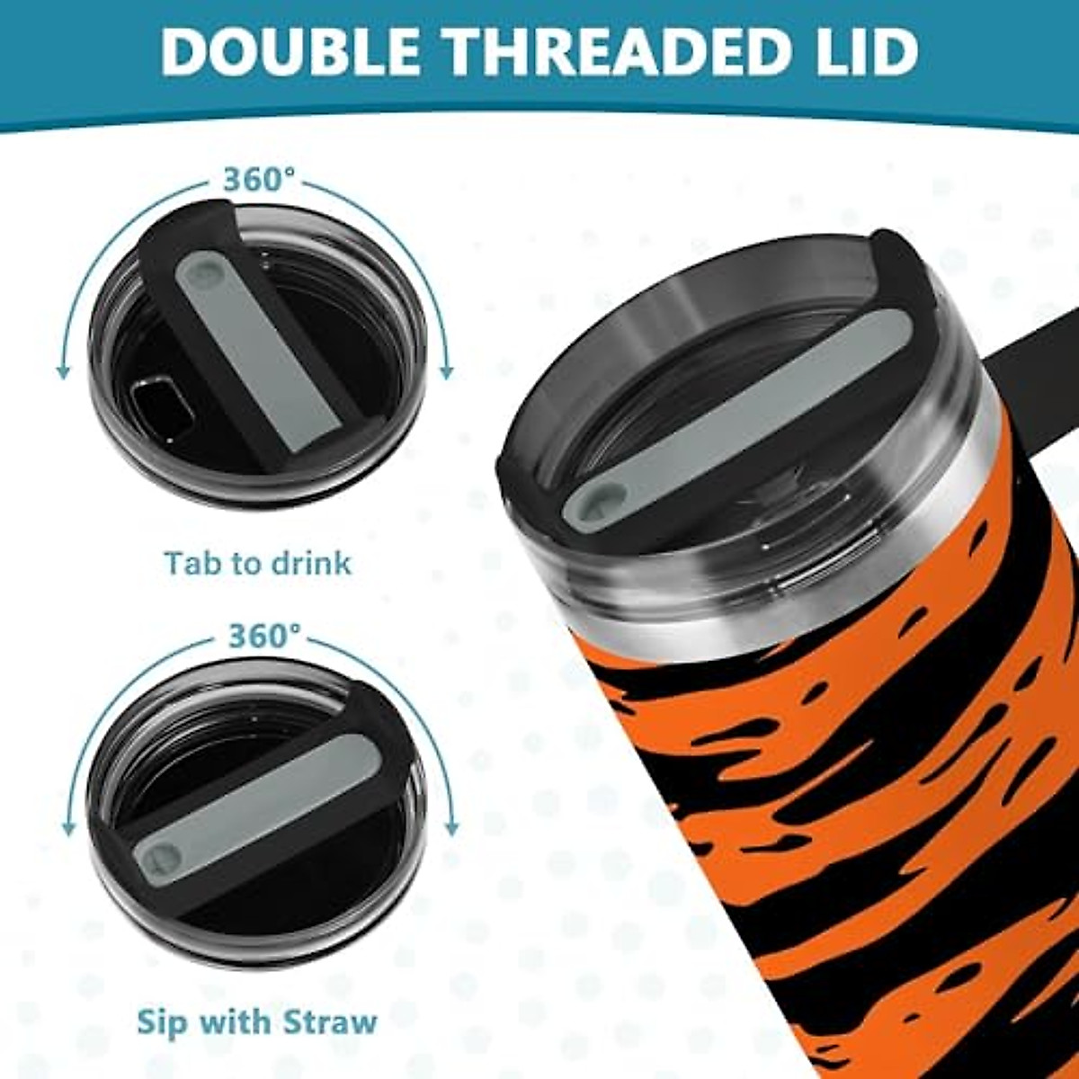 Flradish 30oz Tumbler with Handle, Tiger Skin Texture Stainless Steel Tumbler with Lid and Straws Double Wall Vacuum Insulated Leakproof Coffee Travel Mug
