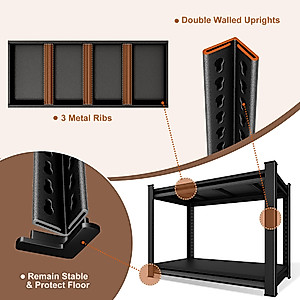 Rufokisa 40" W 2-Tier Garage Shelving Heavy Duty, 1000LBS Loads Garage Storage Shelves, Metal Shelving Units and Storage Racks, Industrial Utility Shelf Heavy Duty,40" Wx16 Dx36 H, Black