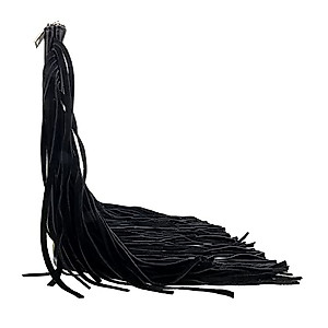 Daniela Fargion Black Leather Suede Fringe Pouch Clutch for womens