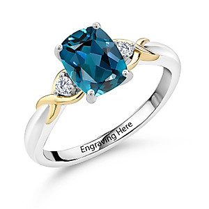 Gem Stone King 925 Silver and 10K Yellow Gold 8X6MM Cushion Cut Gemstone Birthstone and 2MM White Lab Grown Diamond 3-Stone Engagement Ring | Wedding Anniversary Promise Ring For Women