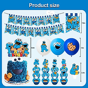 46 Pcs Cartoon Cookies Birthday Party Supplies Includes Happy Birthday Banner Cake&Cupcake Toppers Balloons for Boys Girls Baby Shower Monster Theme Party Decoration