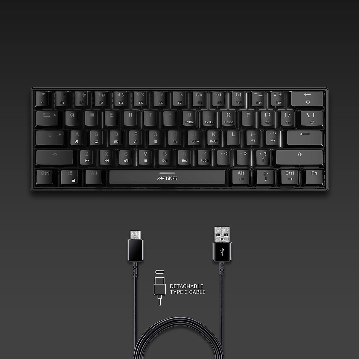 Ant Esports MK1300 Mini Wired Mechanical Gaming Keyboard with 60% Compact Form Factor - Outemu Red Switches