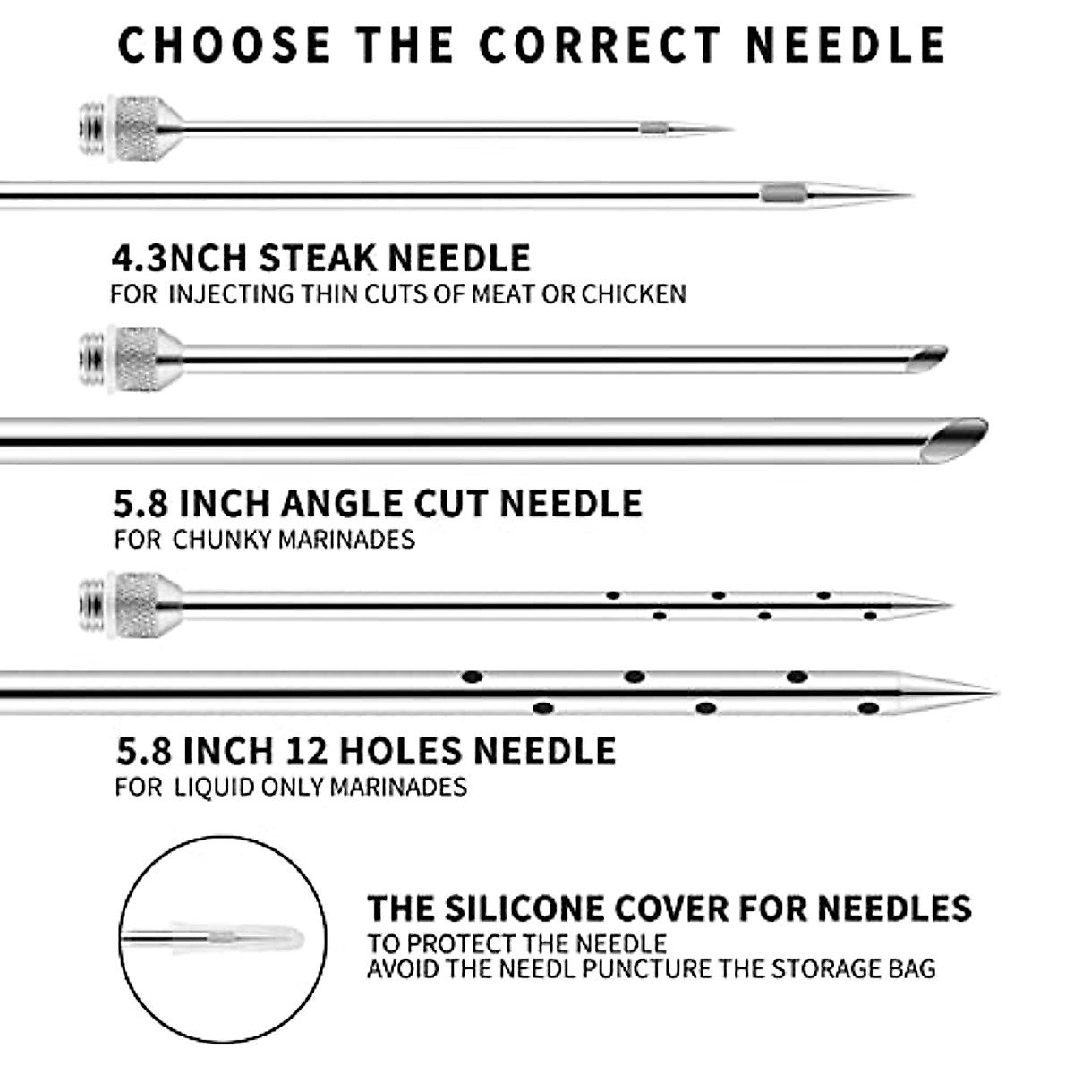 JY COOKMENT Meat Injector Syringe - Flavor Injector with 3 Stainless Steel Professional Needles;2pcs Cleaning Brush for BBQ Grill Smoker 2-oz Large Capacity Barrel