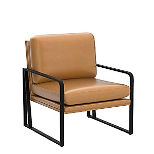 ALISH Accent Chairs, Upholstered Armchair Modern Living Room Chairs Linen Arm Chair Side Sofa Chairs Reading Chairs with Metal Legs for Bedroom, Living Room Brown