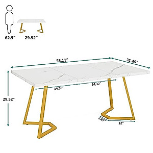 Tribesigns Computer Desk Home Office: White and Gold 55 Inches Office Table with Metal Legs, Modern Faux Marble Study Desk for Writing, Simple Desk for Home Office