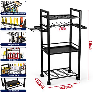 Jolensoy Tool Storage Organizer Garage Storage Organization Heavy Duty Metal Drill Holder with Wheels Rolling Tool Cart Gifts for Men Dad