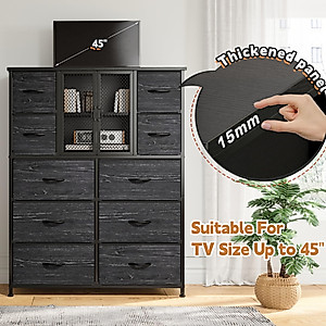 EnHomee Dresser for Bedroom with Mesh Door Tall Dressers & Chests of Drawers with 10 Fabric Drawer Morden Dresser Organizer,Metal Frame,Wood Top,for Closet,Entryway,Black 38" Wx11.81 Dx48.1 H