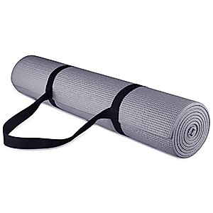 Signature Fitness All-Purpose 1/4-Inch High Density Anti-Tear Exercise Yoga Mat with Carrying Strap , Gray