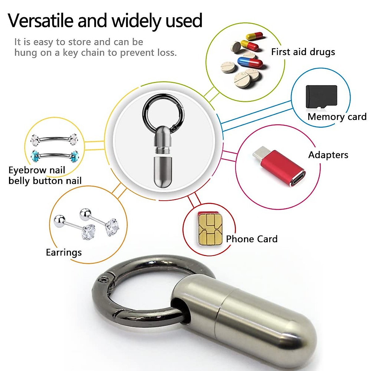 1 Pack Micro Keychain Pill Holder, Portable Mini Size Titanium Alloy Pill Box Case, Waterproof & Lightweight Keychain Pill Container for Emergency Outdoor Travel Camping