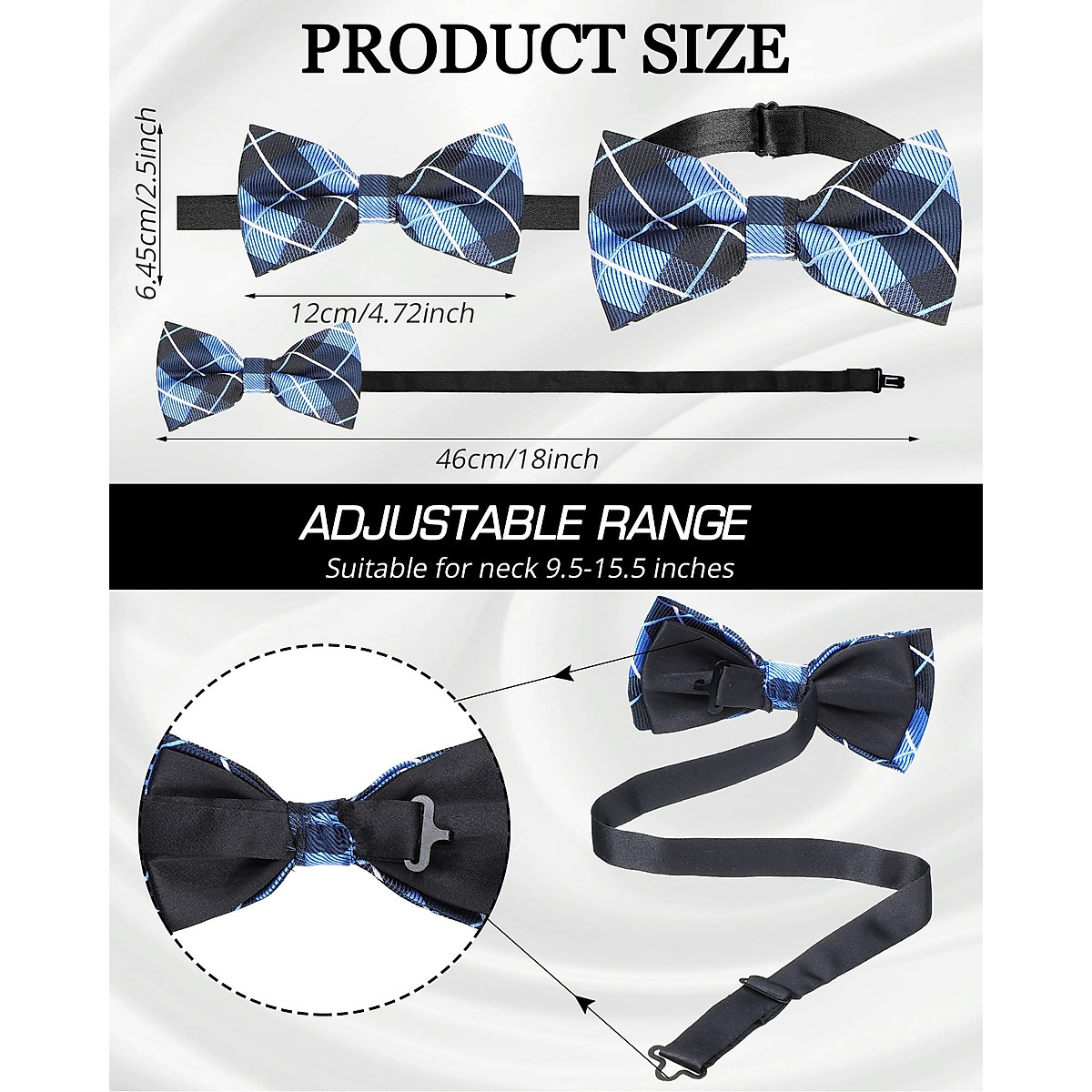 48 Pcs Bow Ties Bulk Elegant Pre Tied Bow Ties Formal Tuxedo Bowties Set with Adjustable Neck Band for Men Boys (Vivid Colors, Elegant Style)