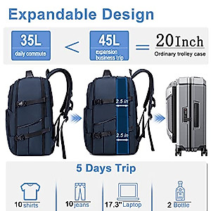 Otevan Travel Backpack for Men Women,45L Carry On Backpack Flight Approved,Large Laptop Backpack,Expandable Luggage Backpack Water Resistant Bookbag Weekender Overnight Bag Daypack Fit 17 Inch