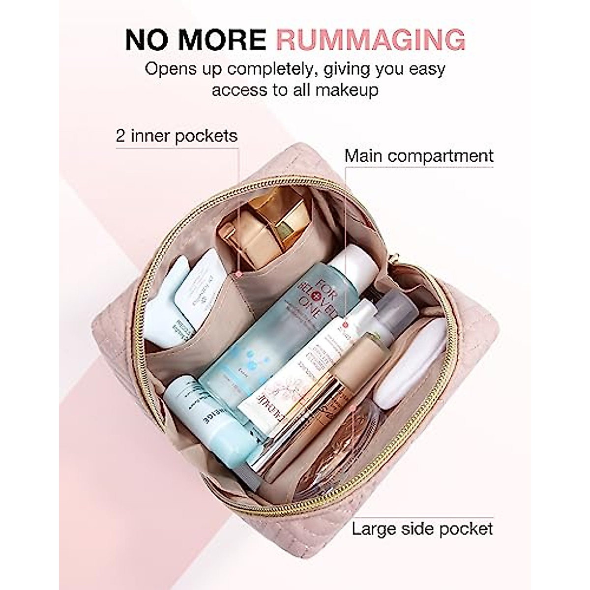 BAGSMART Small Makeup Bag, Travel Cosmetic Bag Make Up Pouch Small Travel Essentials for Women Dorm Room Essentials Pouch,Water-resistant Toiletry Bag,Makeup Organizer Bag,Pink