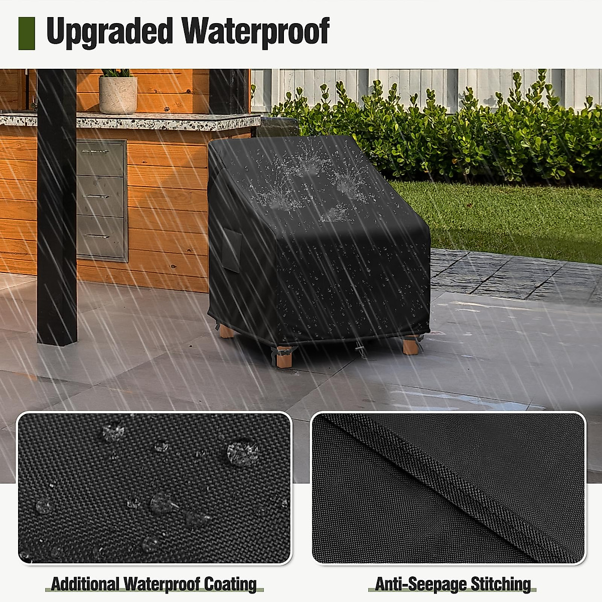 MR. COVER Patio Furniture Covers Waterproof, Outdoor Chair Covers for Rocking Chair, Fits up to 32W x 37D x 36H Inches, Ventilated Air Vents and Convenient Handles Included, Black, 2 Pack