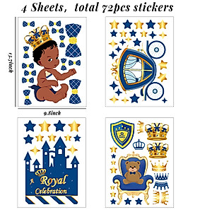 Haooryx 72Pcs Royal Prince Wall Decals Sticker, Royal Blue Vinyl Decal Wall Stickers African American Little Prince Boy Baby Shower Birthday Party Decoration Supplies Waterproof Nursery Wall Art Decor
