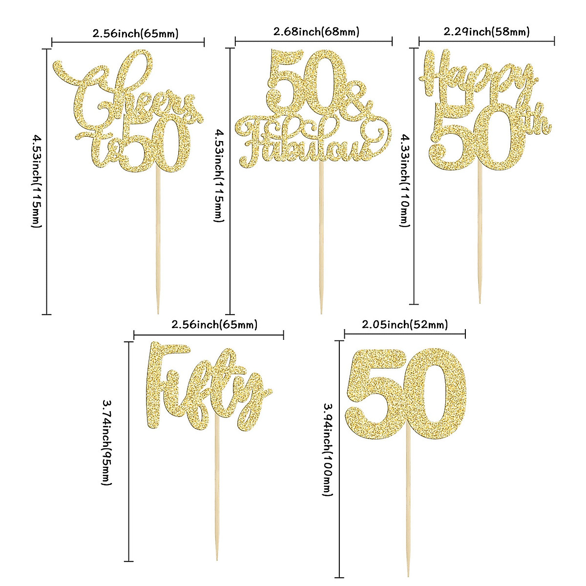 30 Pack Happy 50th Birthday Cupcake Toppers Gold Glitter Fifty Cheers to 50 Years Old Birthday Cupcake Picks for 50th Birthday Anniversary Party Cake Decorations Supplies