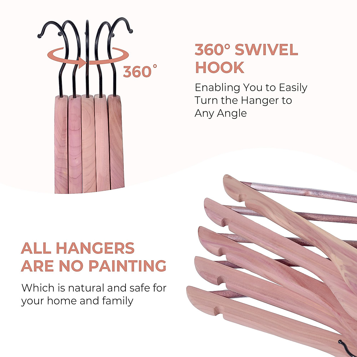 JS HANGER American Red Cedar Hangers 10 Pack, Smooth Finish Wood Coat Hangers for Suit Shirt, Aromatic Cedar Clothes Hangers with Swivel Hook & Notches for Dress, Jacket, Pants