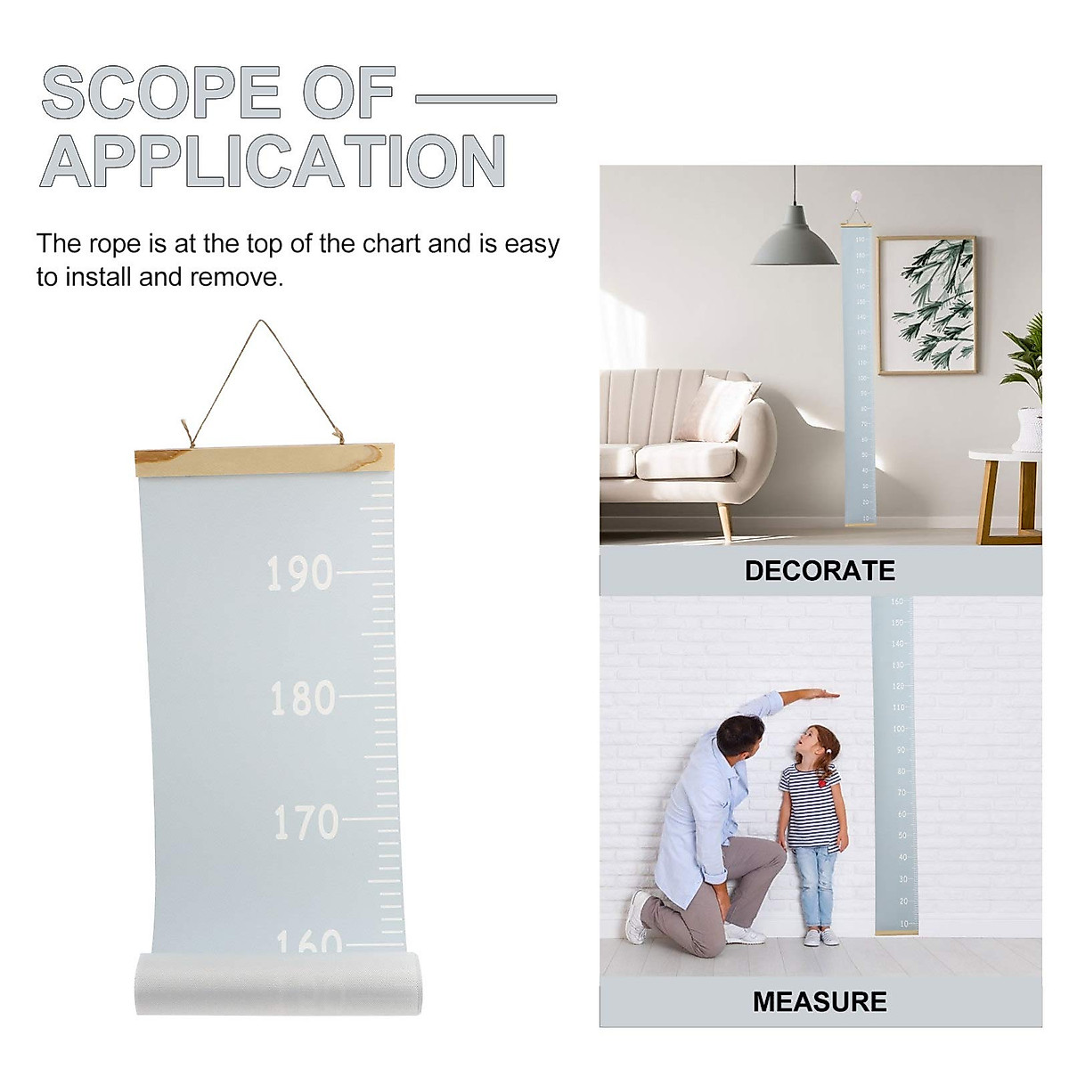 NUOBESTY Baby Growth Chart Canvas Height Measurement Ruler Hanging Ruler Decor for Kids Children Room Nursery Wall Decoration Random Style