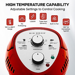 Big Boss 16Qt Large Glass Air Fryer Non Toxic – Large Halogen Oven Cooker with 50+ Air Fryers Recipe Book for Meals for Entire Family, Healthier Oil-Free Crispy Foods As Seen on TikTok