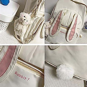 LELEBEAR Bunny Backpack, Kawaii Cute Aesthetic Preppy Elementary Bunny Ear Backpack For Girls (Pink)