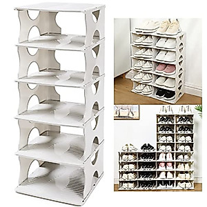 TXALWIQ 6-Tier Shoe Rack,Stackable Shoe Storage Organizer for Bedroom Entryway, Adjustable Shoe Rack,Shoe Slots Organizer Shelf, Easy Clean Shoe Tower Rack,White
