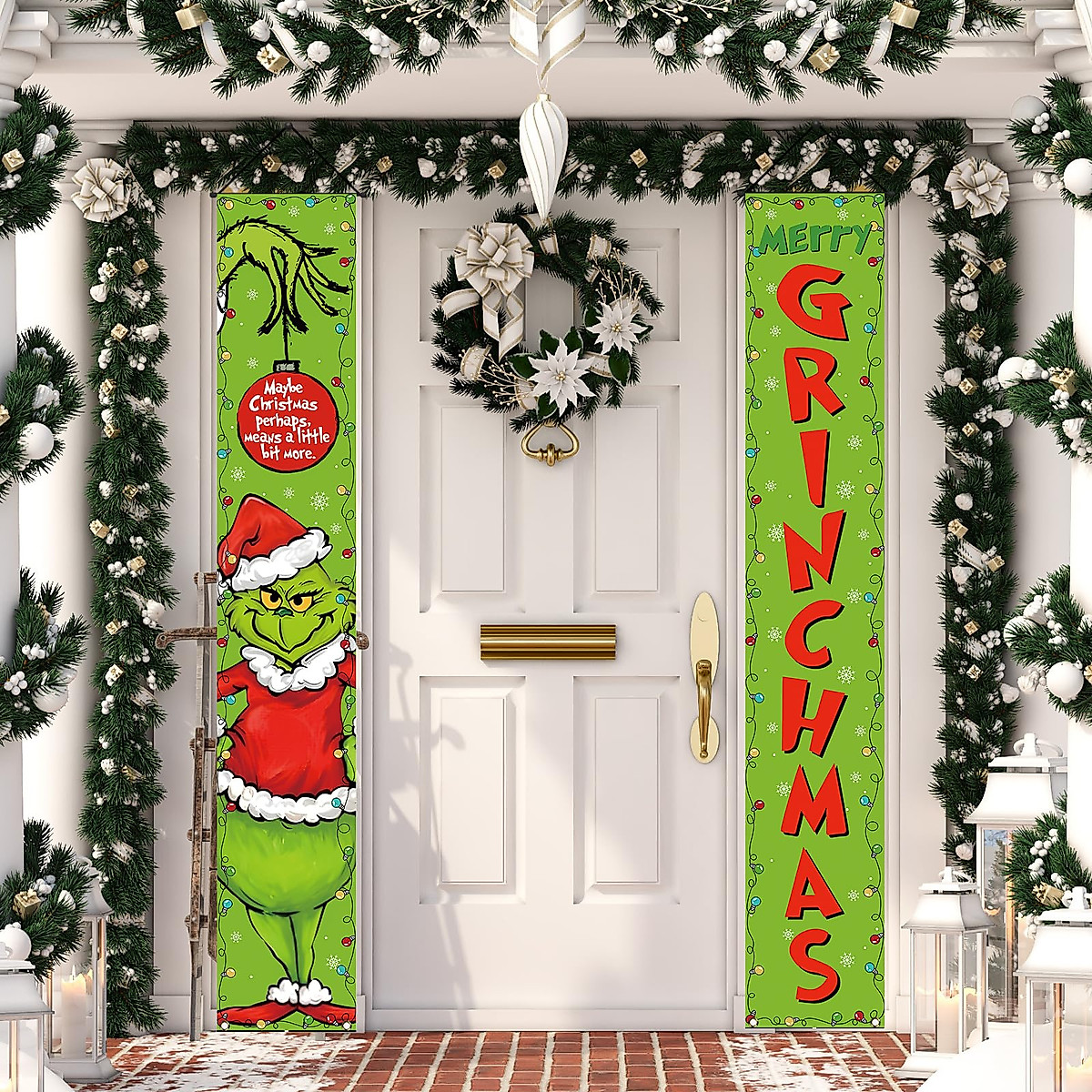 Merry Christmas Porch Banner Christmas Front Porch Welcome Sign Christmas Xmas Winter Holiday Party Decorations-12×71''