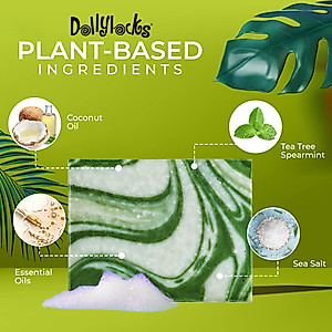 Dollylocks Organic Shampoo Bar for Dreadlocks, Vegan Shampoo with Coconut Oil, Essential Oils, Sea Salt, Plant-Based Shampoo Bars for Hair, Residue Free and Cruelty Free - (4.5oz) Tea Tree Spearmint