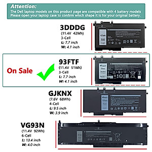 BOWEIRUI 93FTF D4CMT Laptop Battery Replacement for Dell Precision 15 3520 3530 Latitude 5280 5480 5580 5590 5490 5288 5290 5488 E5280 E5580 E5490 E5590 E5480 E5290 Series 4YFVG 83XPC 083XPC DJWGP