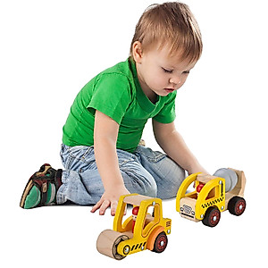 Wooden Push Car Toys for Infants 12-18 Months, 2 Pcs Baby Vehicle Toys Hand Push Car Toys for 1 2 Year Old Boys Girls (Cement Truck + Road Roller car)