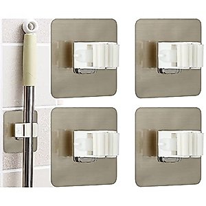 Broom Holder, MENXEN Broom Organizer Wall Mount Mop Holder Self Adhesive No Drilling Super Anti-Slip Split Type, Broom Hanger Wall Mounted & Tool Organizers for Home, Kitchen, Garden, Garage Storage (4 Pack)
