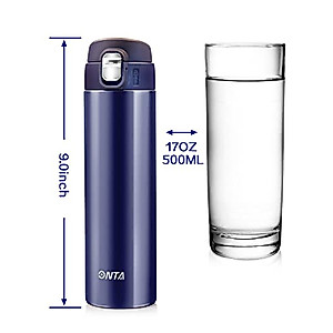 ONTA Insulated Vacuum Sports Water Bottle, 17OZ/500ML Keeps Cold 20H, Hot 12H Stainless Steel Water Bottle and Leakproof Thermos Coffee Travel Mug
