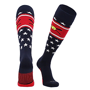 TCK Patriotic USA Softball Socks with Softball Bats (Navy/Red/White, Small)