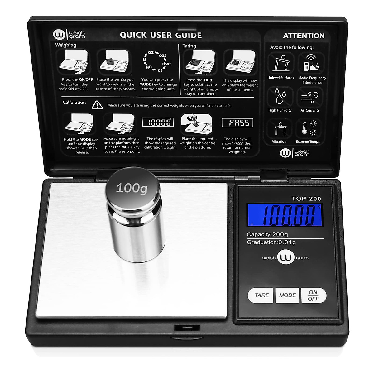 Weigh Gram Scale Digital Pocket Scale,100g by 0.01g,Digital Grams Scale, Food Scale, Jewelry Scale Black, Kitchen Scale 100g