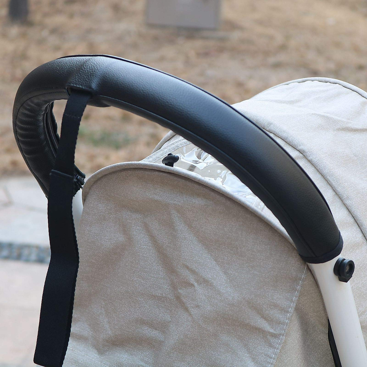 Leather Handle Sleeve Cover Compatible for Babyzen yoyo 2,Stroller Accessories,PU Sleeve Protect Case for YOYO+ Armrest Bumper (No Wrist Strap) (Black)