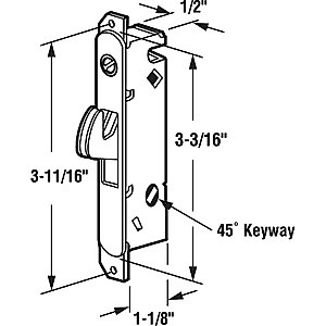 Prime-Line E 2199 Stainless Steel Mortise Lock - Adjustable, Spring-Loaded Hook Latch Projection for Sliding Patio Doors Constructed of Wood, Aluminum and Vinyl, 3-11/16”, 45 Degree Keyway, Round Face, Silver