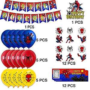 Spider Birthday Party Supplies and Decorations,Spider Themed Party For Kids Serves a Airwalker Balloon, Cupcake Toppers,Banner,Latex Balloons and Bottle Stikers