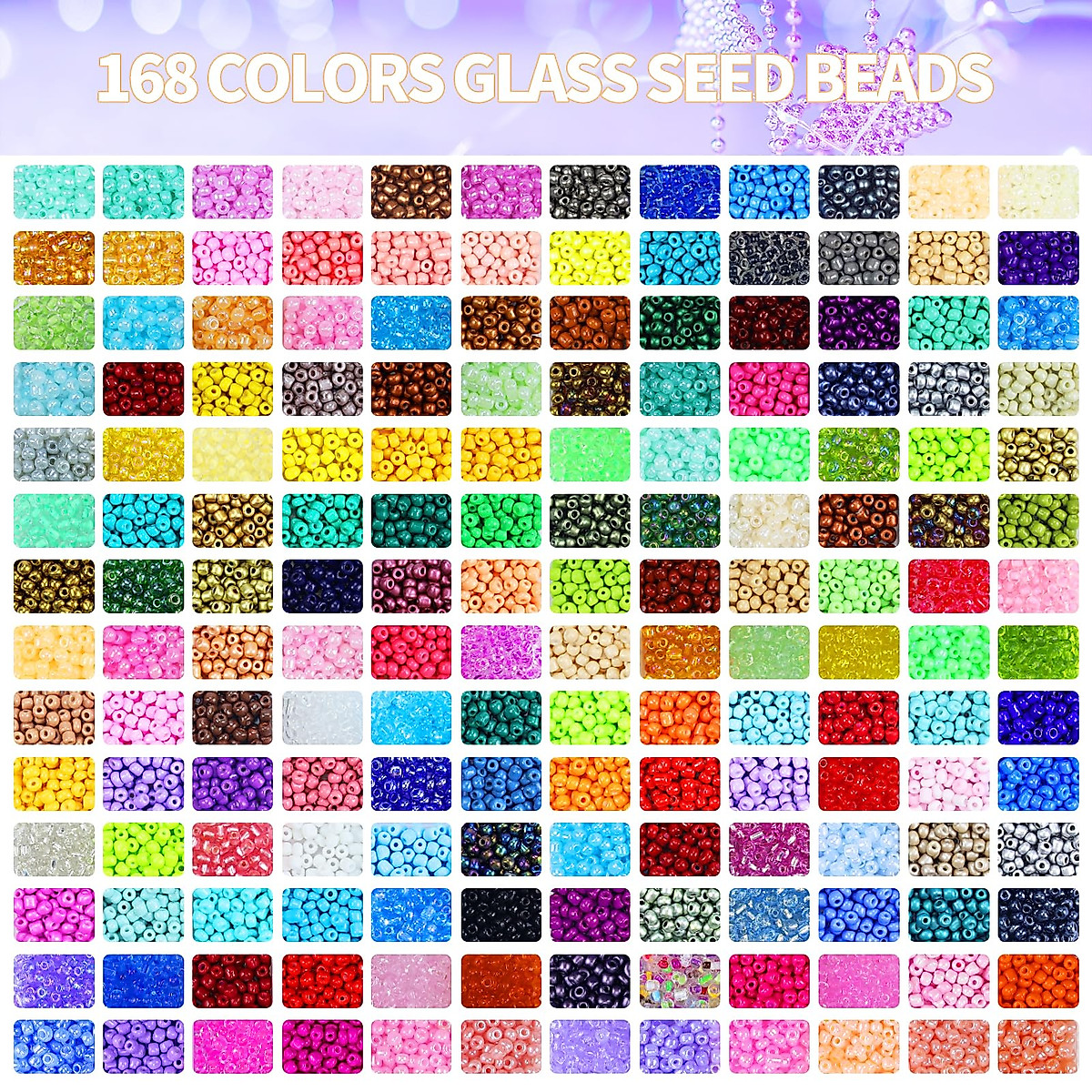 Ghguole 168 Colors 68000pcs 2mm Glass Seed Beads for Jewelry Making Kit, Small Beads Bracelet Making Kit, Tiny Beads Necklace Making Kit with Letter Evil Eye Beads & Charms Pendants, DIY, Art