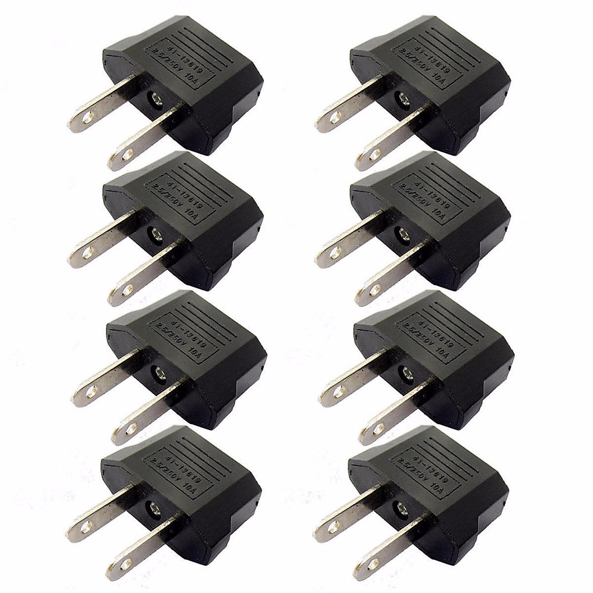 ANRANK E-U4113619AK European to USA American Outlet Plug Adapter (Black, 8-Pack)