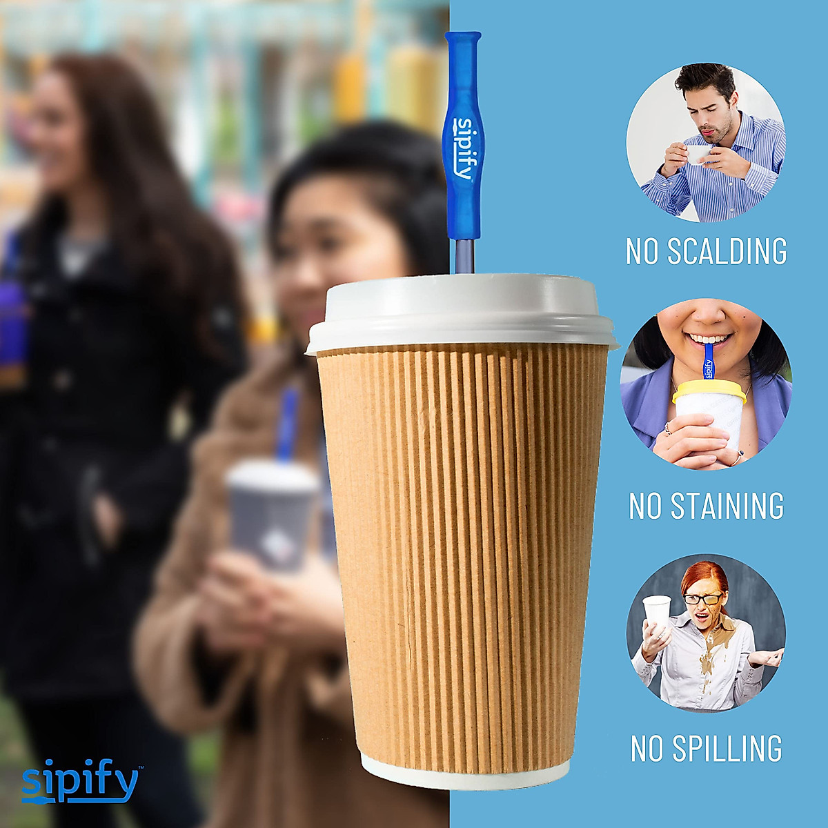 Protect Teeth from Coffee & Tea Stains - Sipify Flow Limiting Reusable Straw for Hot Drinks - Stainless Steel Straw with Silicone Cover Protects from Scalding - Dishwasher Safe - 6.75" Standard Size