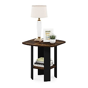 Furinno Simple Design End Side Night Stand/Bedside Table with Bin Drawer, Amber Pine/Black