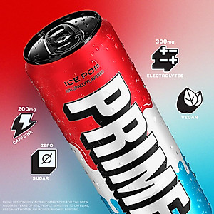 PRIME Energy ICE POP | Zero Sugar Energy Drink | Preworkout Energy | 200mg Caffeine with 355mg of Electrolytes and Coconut Water for Hydration| Vegan | Gluten Free |12 Fluid Ounce | 12 Pack