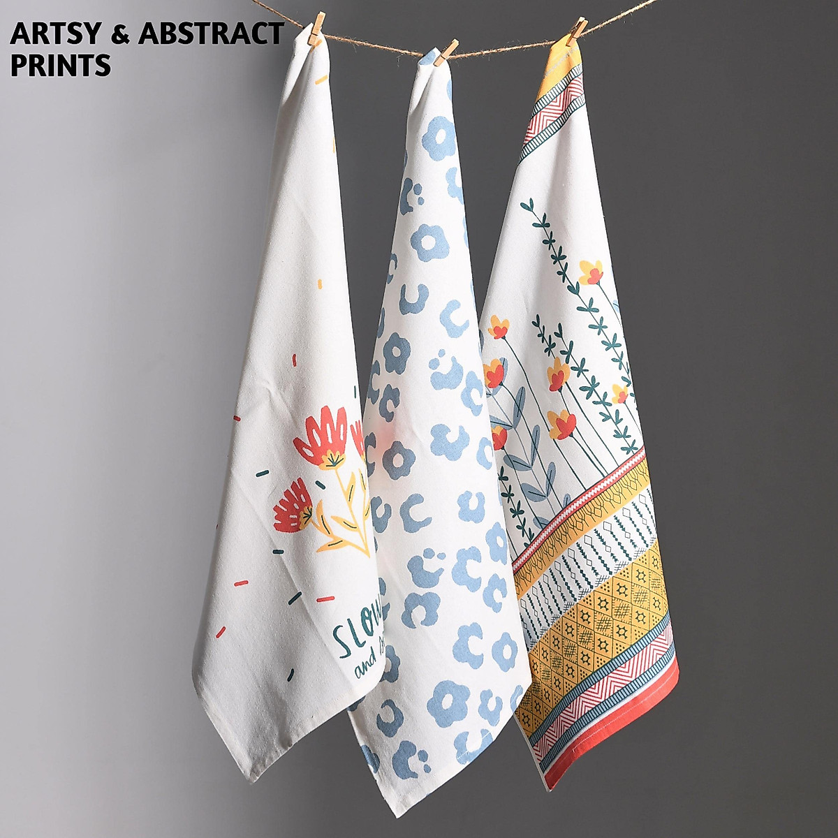 Folkulture Dish Towels and Table Cloth 60 x 84 Inch Long Bundle, Boho Kitchen Towels with Hanging Loop, Modern Decorative Tea Towels, 100% Cotton Premium Table Clothes for 6 Foot Table