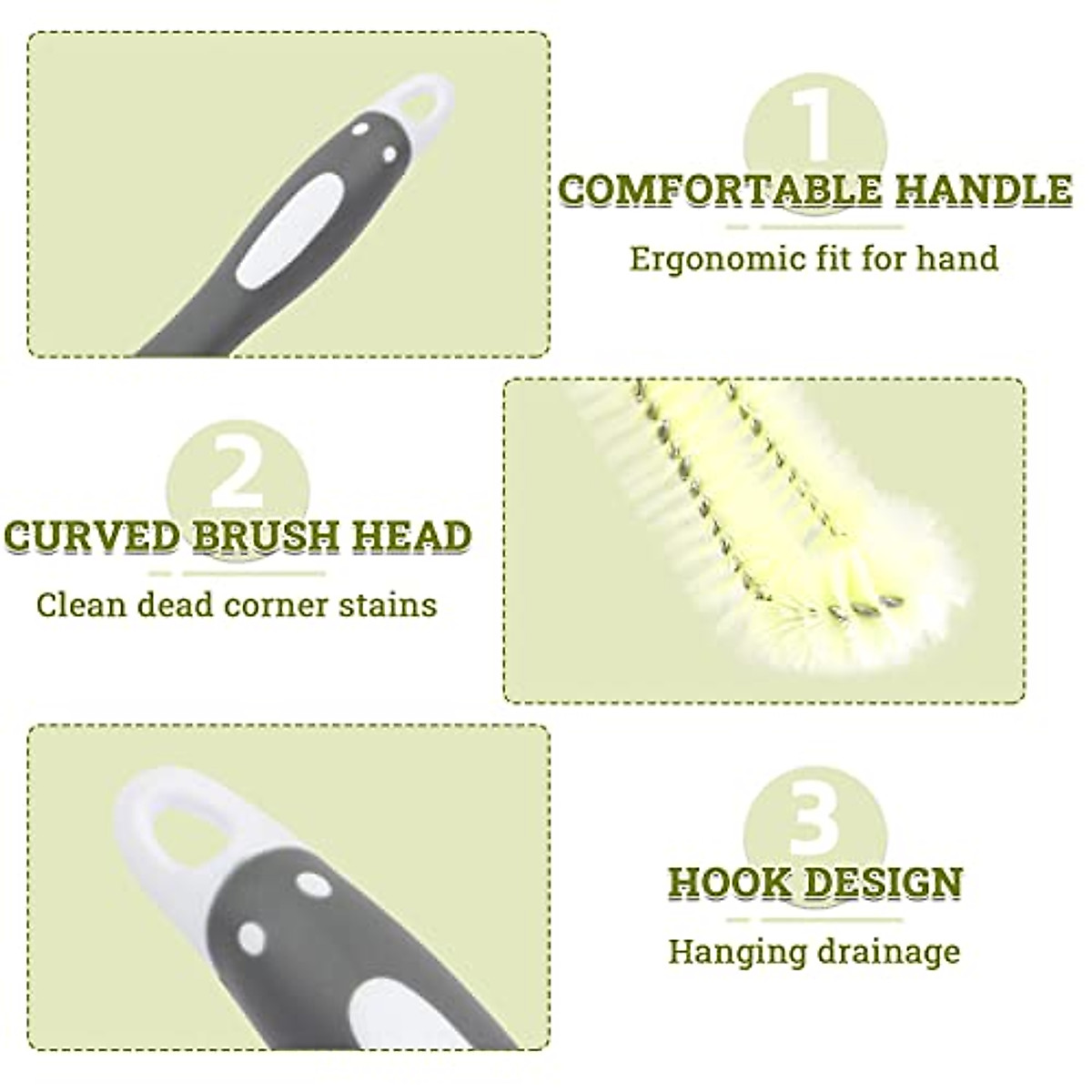 DEFUTAY Grout Brush Cleaning Tool,L-Type Water Bottles Cleaning Brushes with Handle for Wine Decanter, Sports Bottle, Vase, Glassware