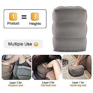 Inflatable Travel Foot Rest Pillow, Kids Airplane Bed, Adjustable Height Leg Pillow for Air Travel, Make a Flat Bed for Kids and Toddlers, Great for Airplane, Train, car（Grey, 1 Pack）