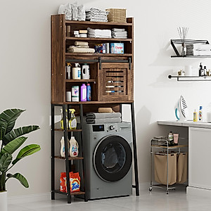 Meilocar Over The Toilet Storage Cabinet, Farmhouse Storage Cabinet Over Toilet with Sliding Doors, Freestanding Bathroom Cabinet Over Toilet Space Saver W/Adjustable Shelf, Walnut