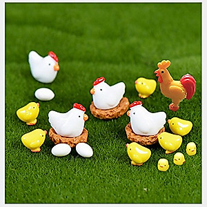 DoTebpa 22Pcs Miniature Family Chicken,Cock,Hen,Egg,Chicken Nest Ornament Micro Landscape Fairy Garden Décor