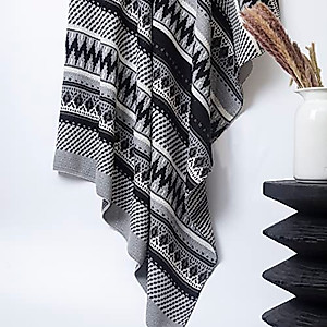 BlossoME Knit Blanket Throws 50”*66” Black/All Season Boho Throws/Decorative Blanket Throws for Chairs, Couch, Sofas, Beds/Black & Grey Thermal Throw Blankets for Gifts