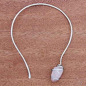 NOVICA Artisan Handmade Rose Quartz Collar Necklace Pendant from Brazil Stainless Steel Modern Birthstone Gemstone [16.5 in L 2 in W Pendant(s) 1.6 in L x 1.2 in W x 0.6 in D] ' Love' S Magnitude'